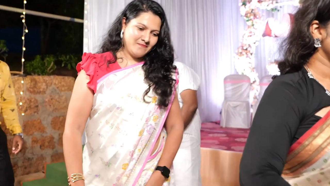 Tulu Chubby ladies BIg Deep Navel and boobs in White and Black Saree mp4 snapshot 00 26 930 ...
