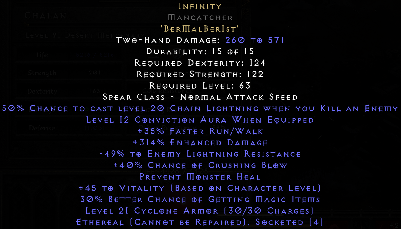 Eth Mancatcher Infinity 314ed/49ldr - Topic - d2jsp