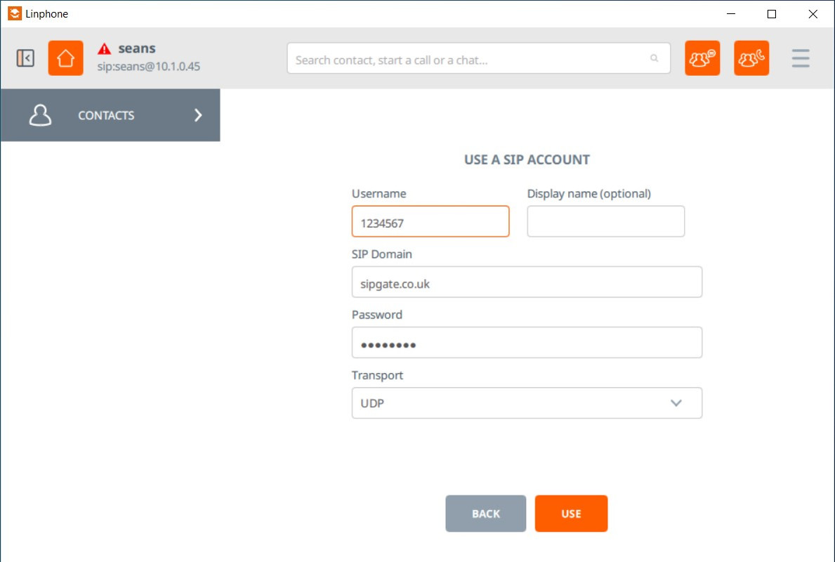 Linphone for Windows SIP setup screen — Postimages