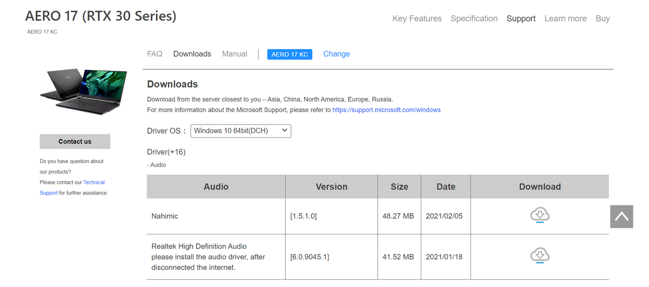 Where do I find the official drivers for the aero 17 kc? : r/gigabytegaming