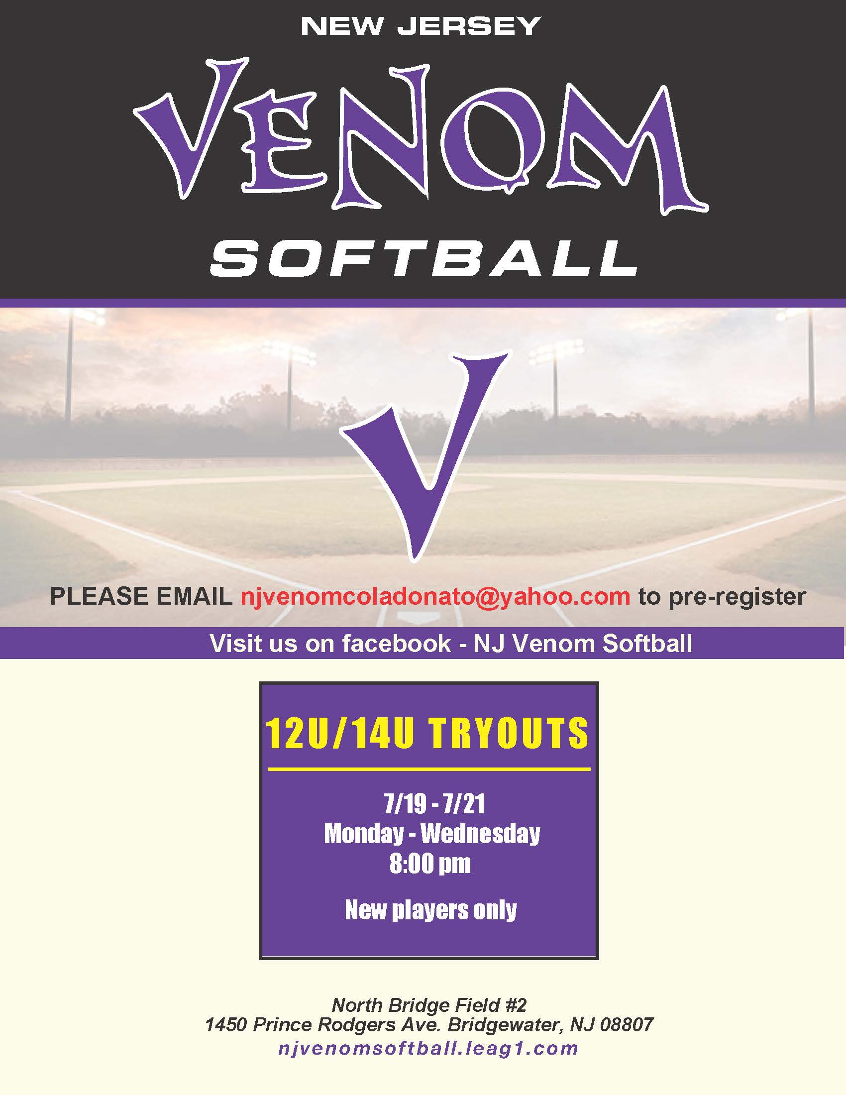 062121 12 14 U Venom Softball Flyer July Tryouts 2021 — Postimages