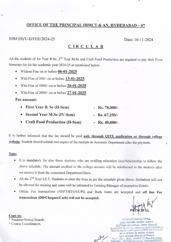 Fee Details | Institute Of Hotel Management Catering Technology