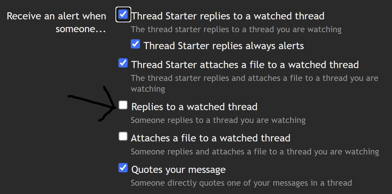 Bug - Replies to a watched thread Alert Pref. not working ...