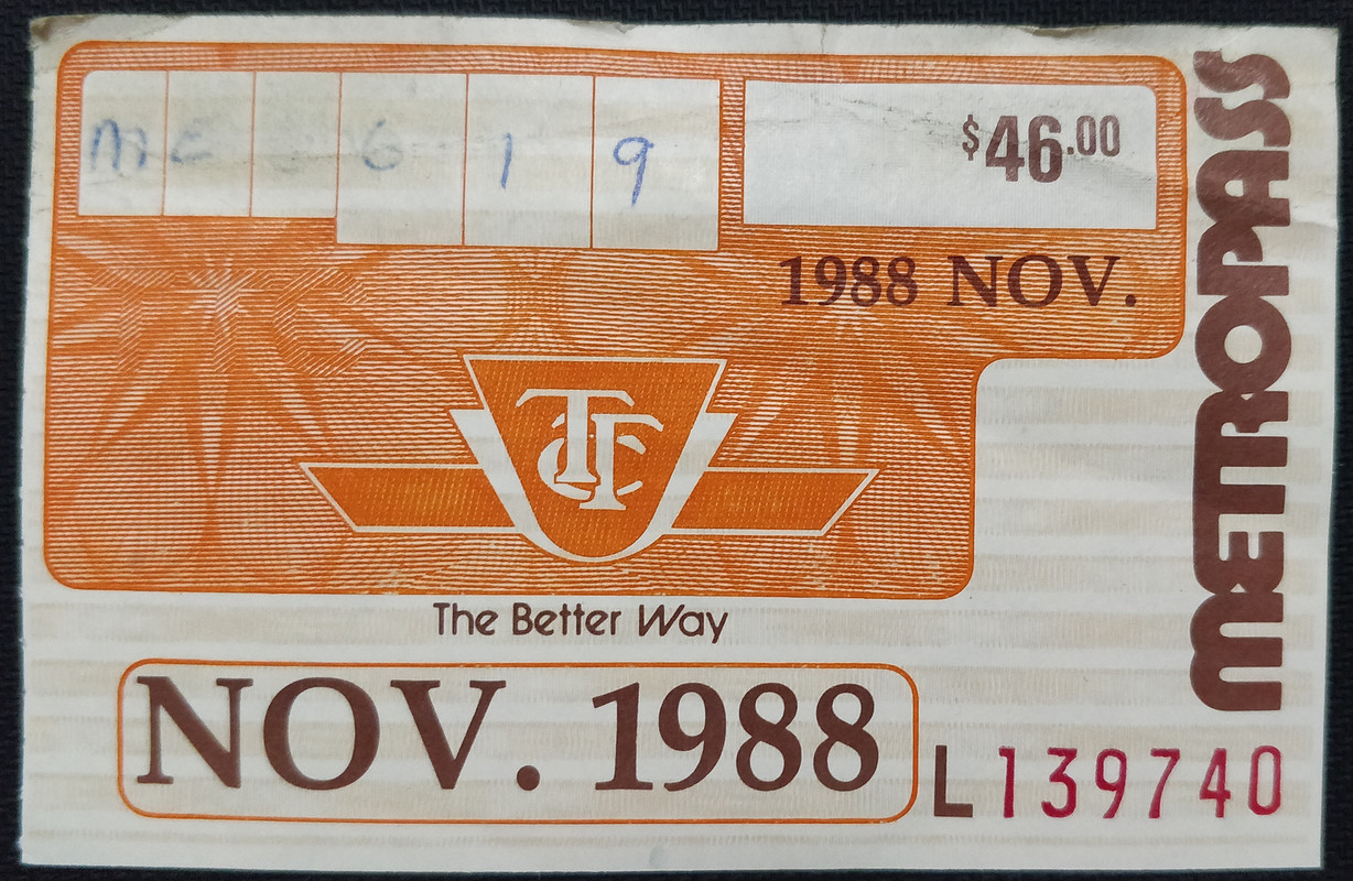 TTC MetroPass November 1988 : r/toronto
