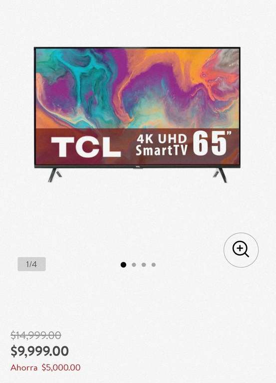 Bodega Aurrerá en línea: Televisor TCL 65" ANDROID TV 4K Ultra HD Smart TV LED 65A445 (cupón ...