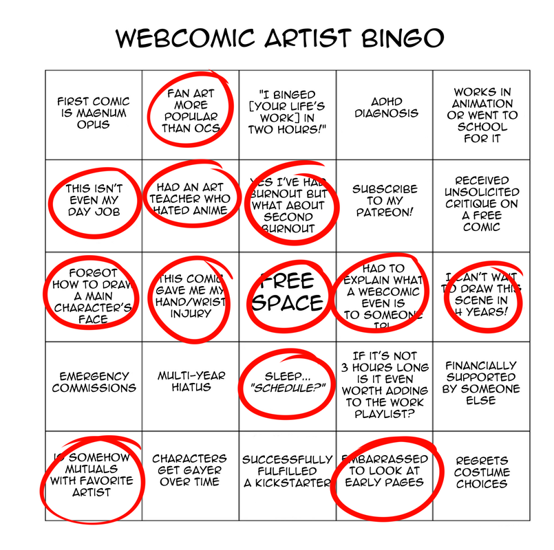 Webcomic Bingo chart - Comic Fury Webcomic Hosting