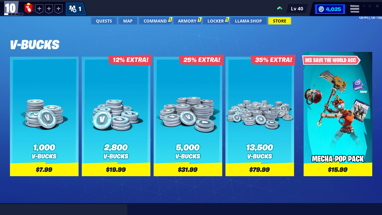 account "save the world" old version, + Lots of weapons+ 4,000 V bucks ...