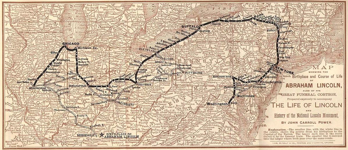 Map of President Lincoln's funeral train route.