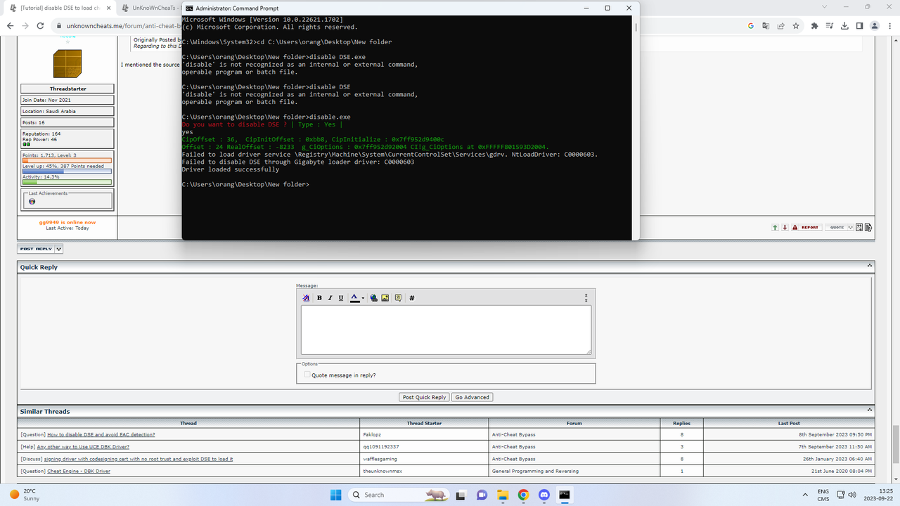 [Tutorial] disable DSE to load cheat engine driver DBK | Bypass EAC