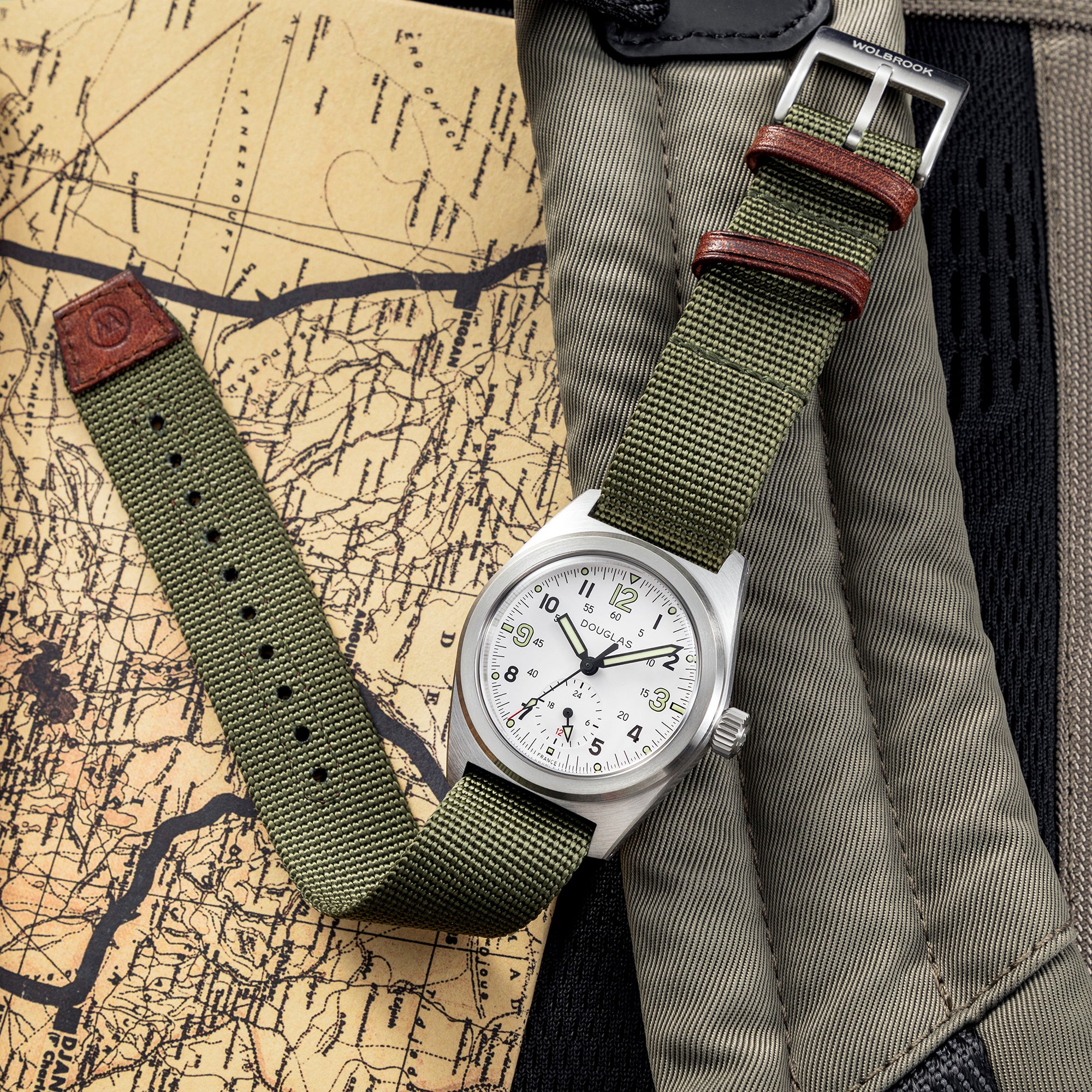 White Dial 38mm Field Watch Outrider Professional Mecaquartz Green Nylon Strap 22 OPM 002 NYL ...