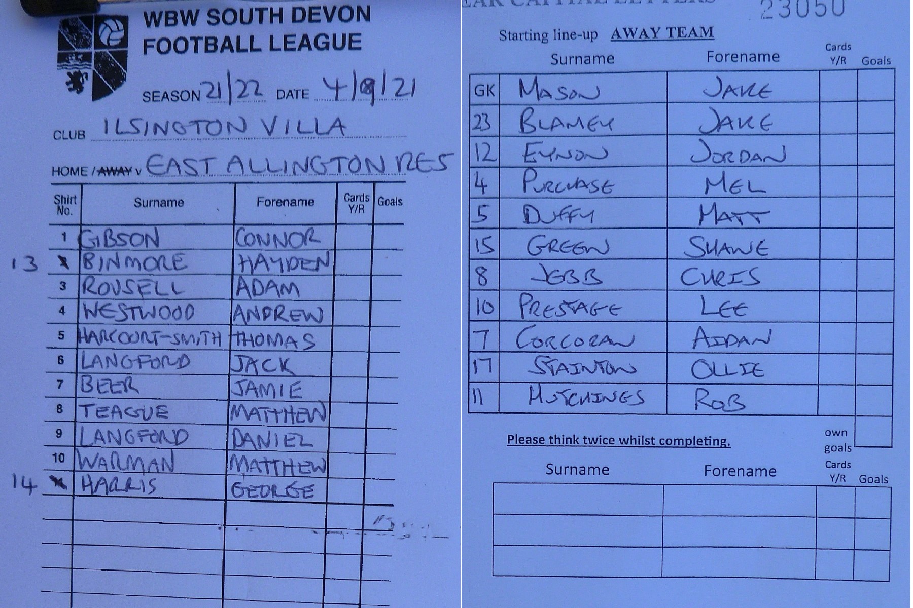 team sheet — Postimages