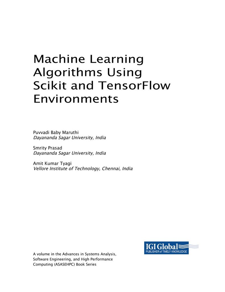 Machine Learning Algorithms Using Scikit And Tensorflow Environments