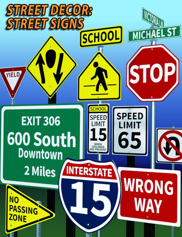 Street Decor - Street Signs 2025 - Free Daz 3D Models
