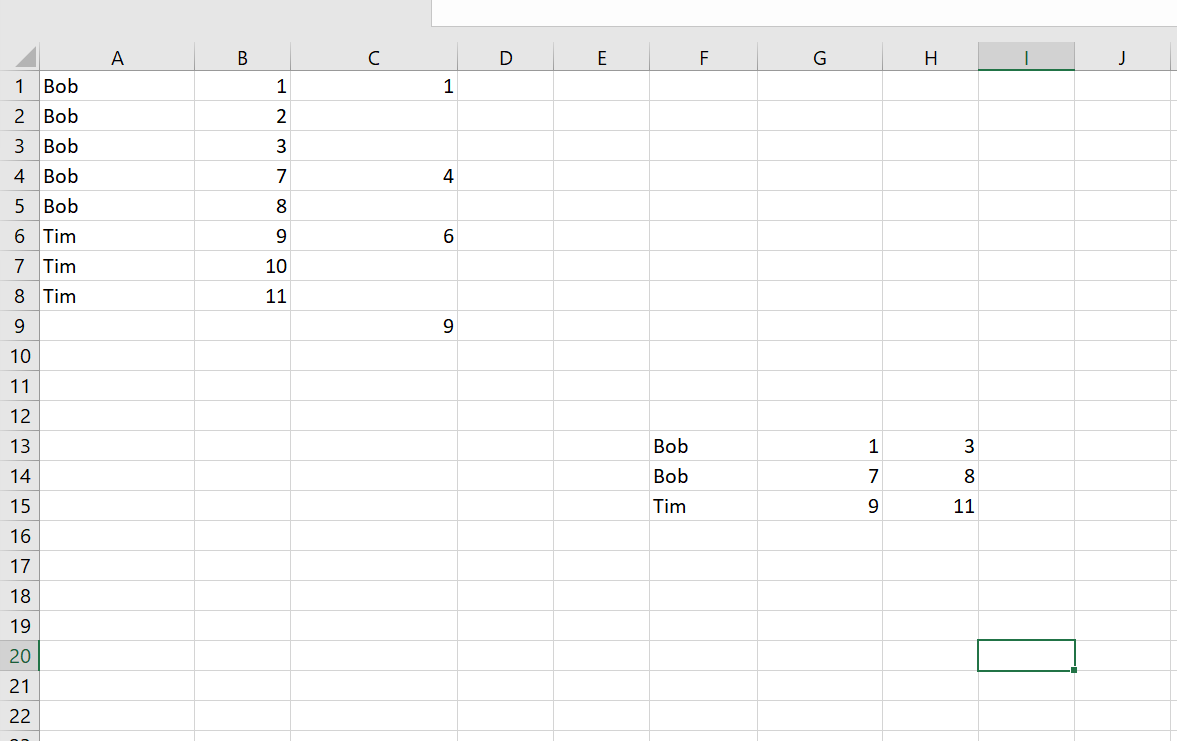 Extract first and last from each continuous series of numbers. : r/excel