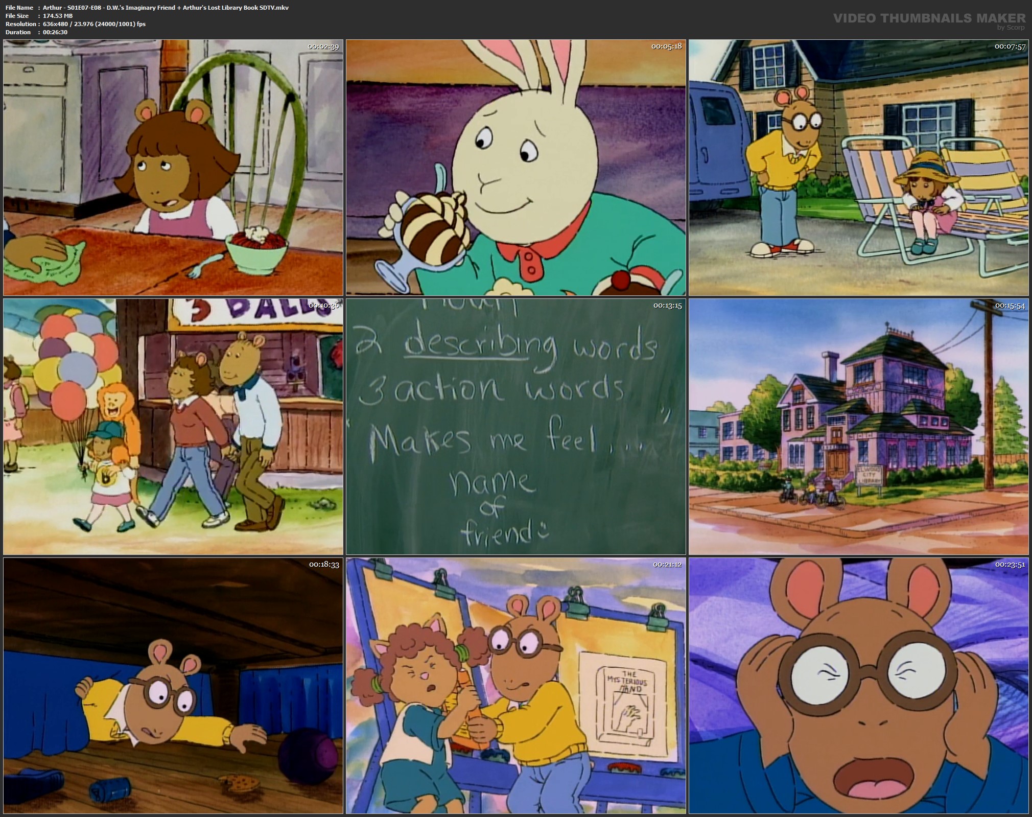 Arthur S01 E07 E08 D W 's Imaginary Friend Arthur's Lost Library Book ...