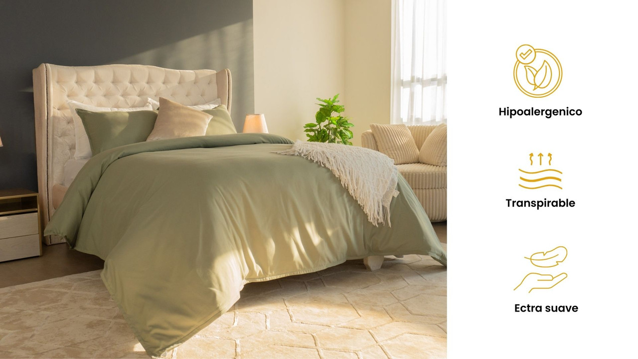 Duvet Cover Salvia para cama Sencilla - Color verde oliva AMARE HOME ...