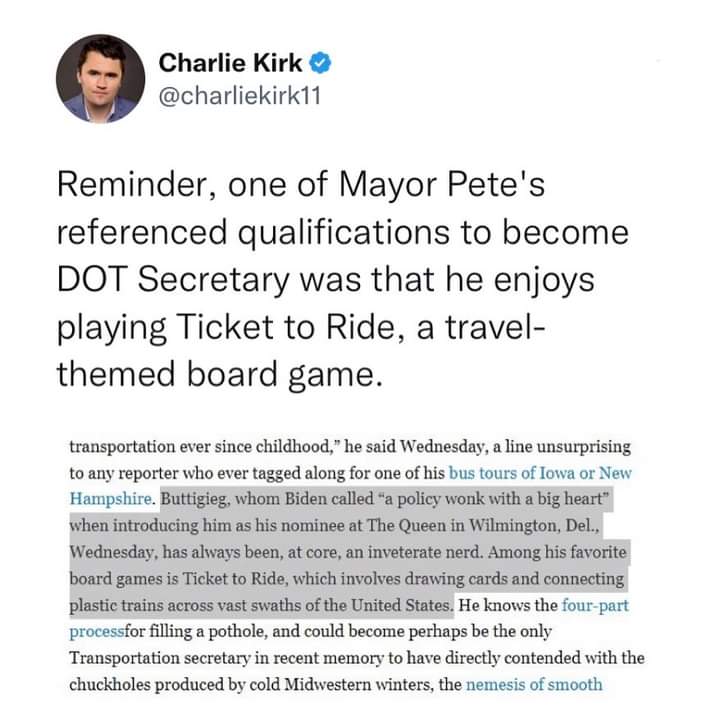 Mayor Pete's qualifications for Transport Sec: He loves playing "ticket ...