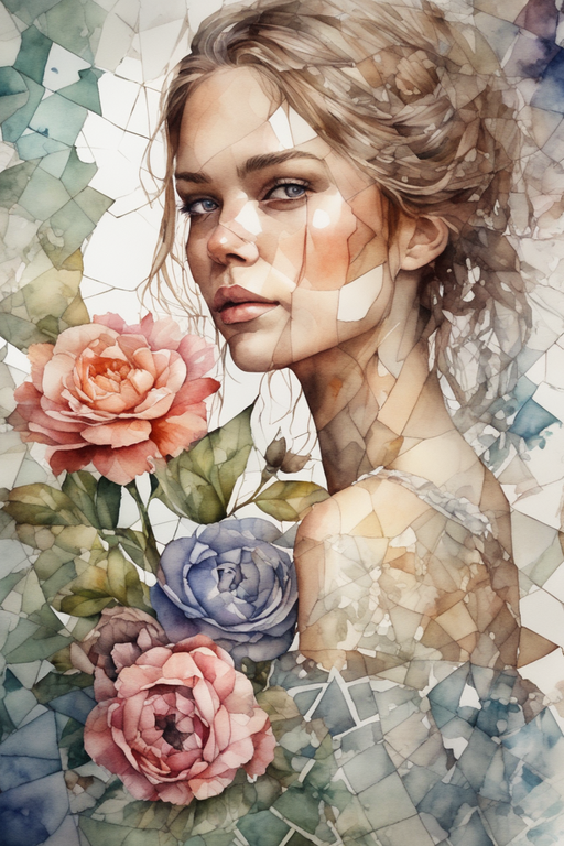 little broken glass effectno backgroundgorgeous watercolour womanpatchworkshabby chicflowerwat ...