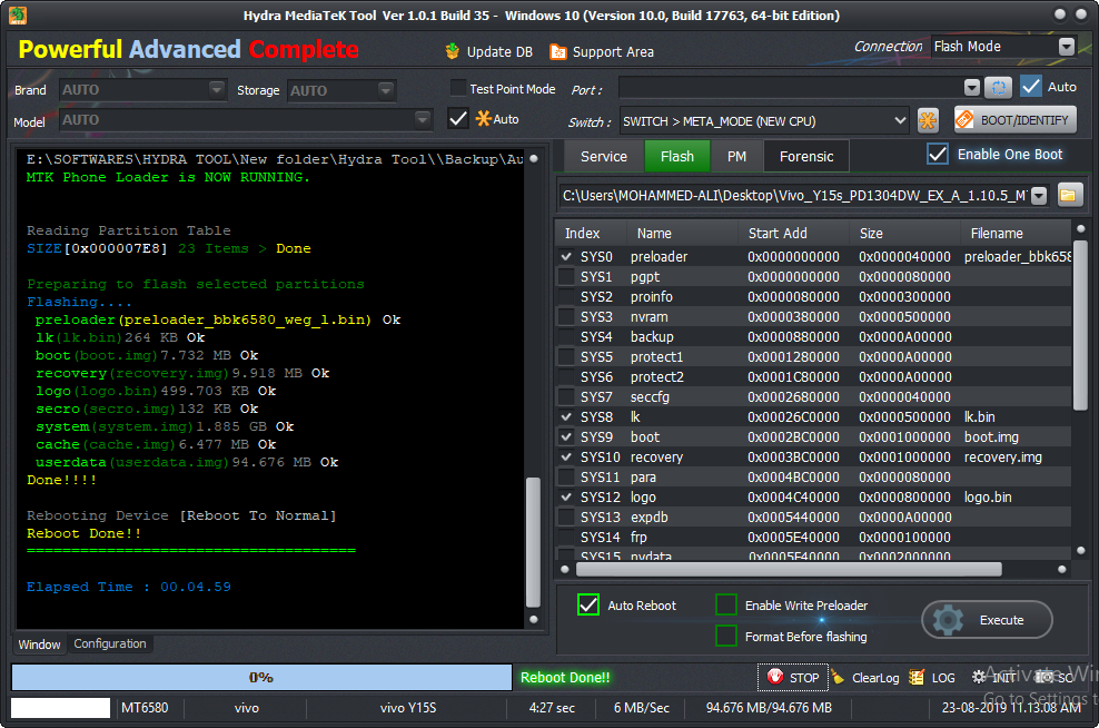 Vivo y15s hang on logo flash success by hydra mtk tool 1.0.1 build35 - GSM-Forum