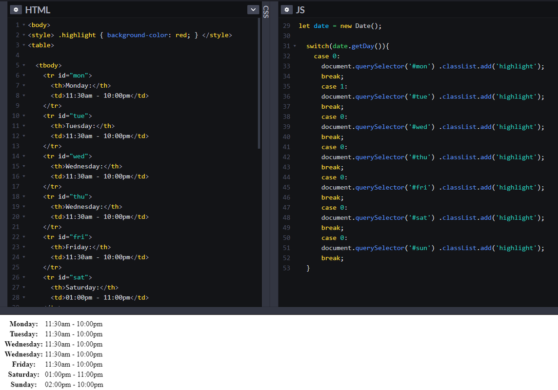 switch statement - help => : r/learnjavascript
