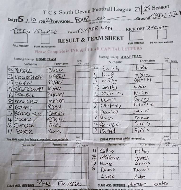 Team sheet — Postimages