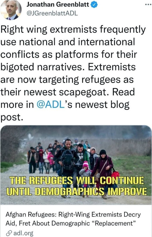 Globalism ADL Jonathan Greenblatt refugees demography right wing extremists White genoci ...