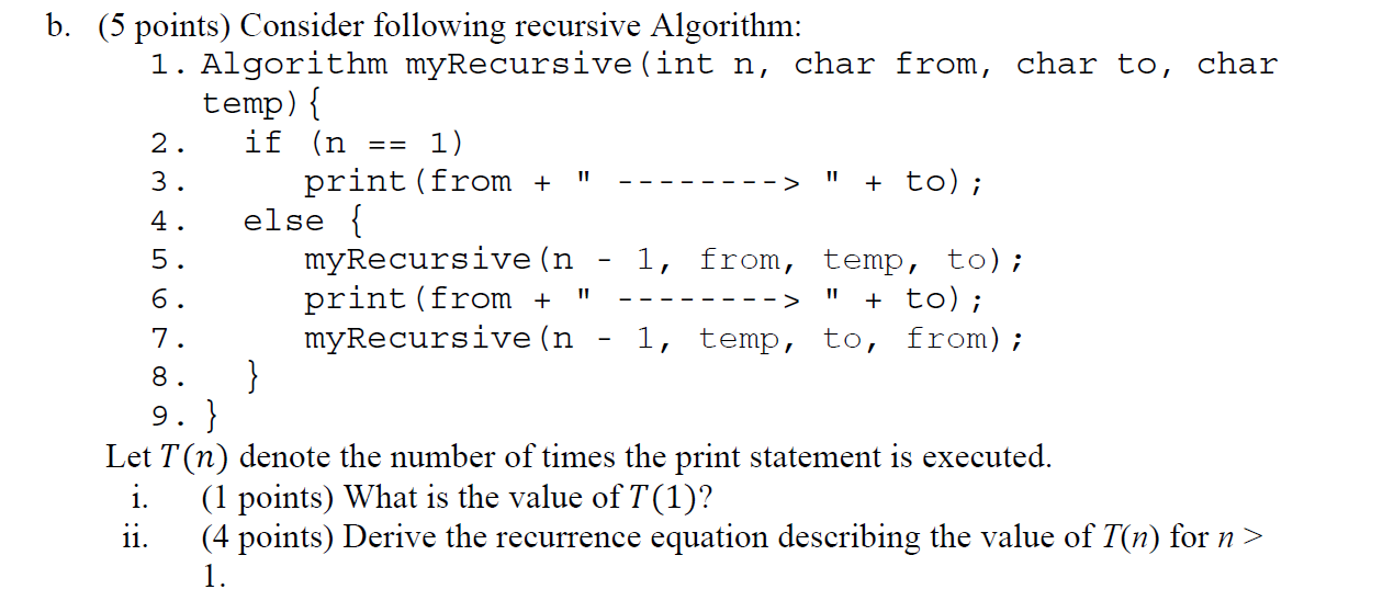 Solved B· 5 Points Consider Following Recursive Algorithm 