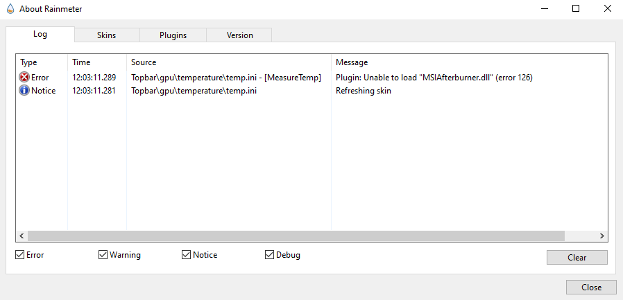 Unable to load plugin MSIAfterburner.dll after update - Rainmeter Forums