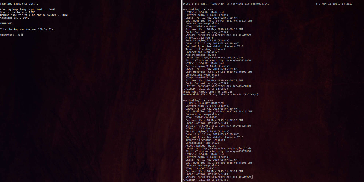 logging - Bash script with a split terminal window: one side for ... logging - Bash script with a split terminal window: one side for ...
