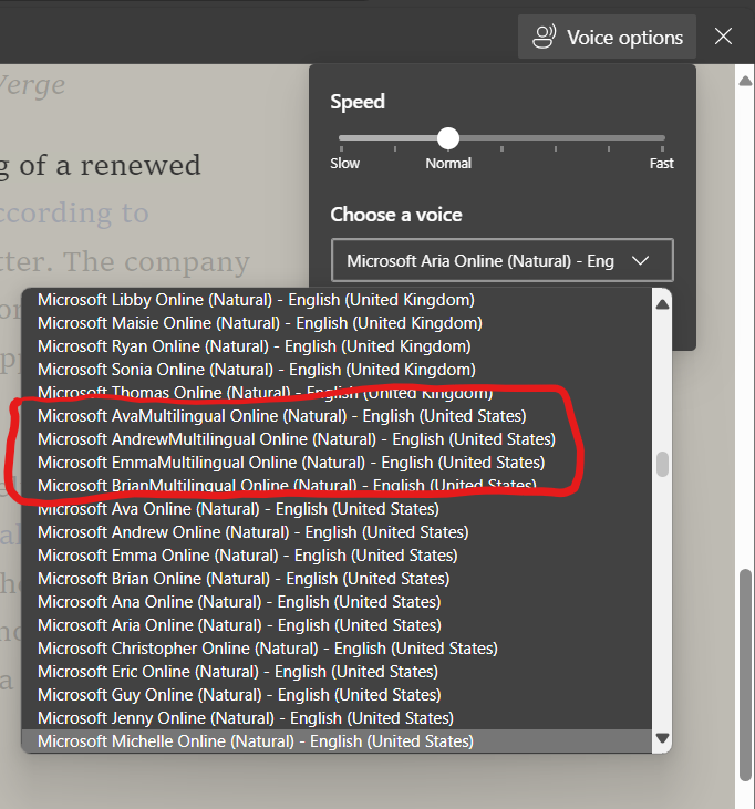 Edge for Android offers better 'Read aloud' voices IMO. Can I get them on Edge for Windows 11 ...