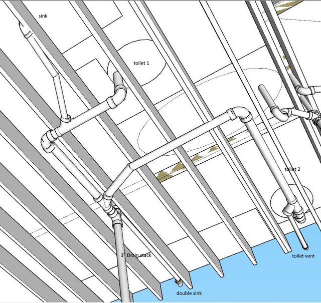 UPDATE--Double bathroom remodel. Need help with draining and venting.