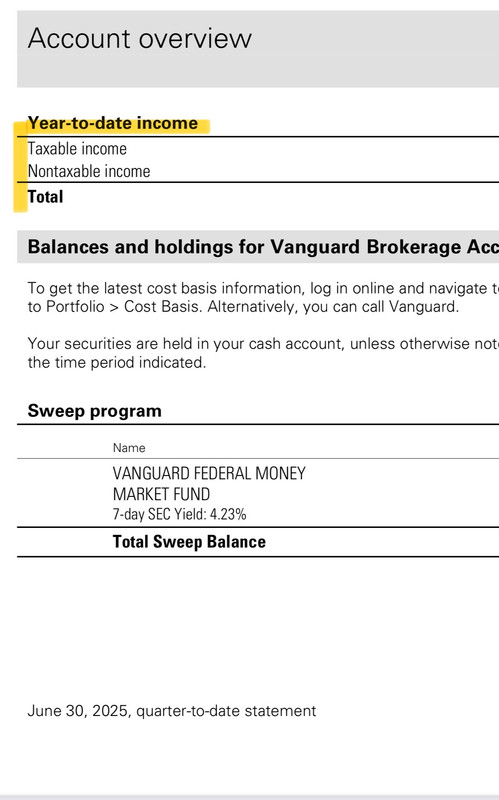 Vanguard statements dropped estimated yield and annual income [also ...