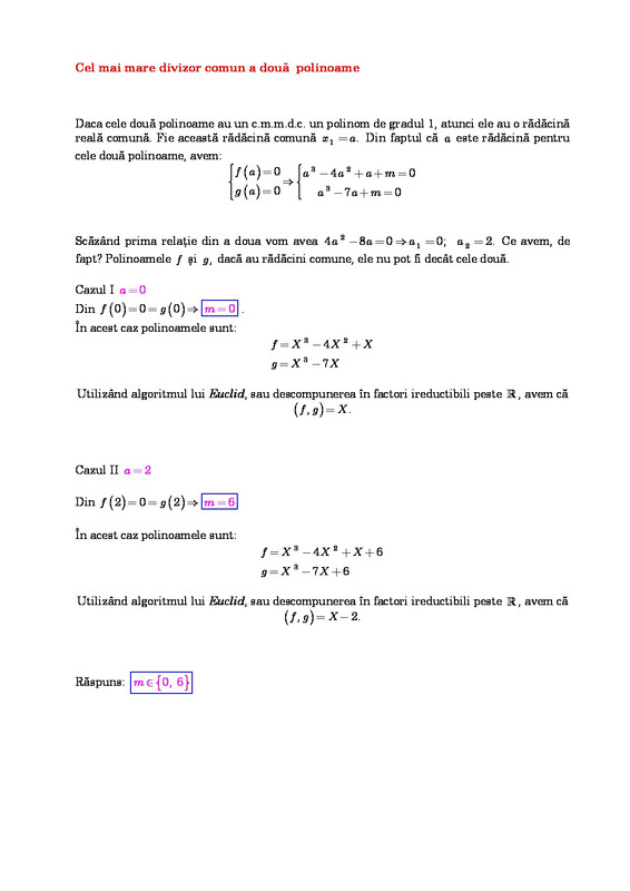 Cel mai mare divizor comun a doua polinoame p — Postimages