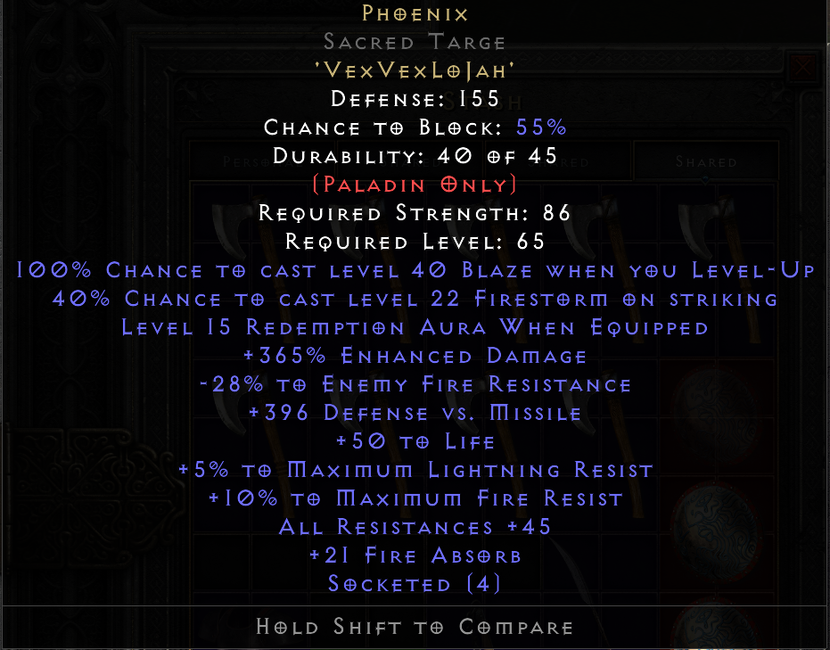 Phoenix Sacred Targe - Topic - d2jsp