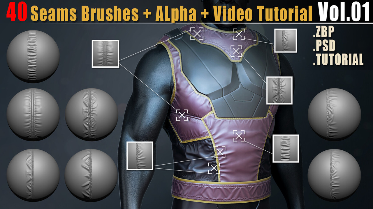 40 Seams Brushes +Alpha + Video Tutorial Vol.01 2025 - Free Daz 3D Models