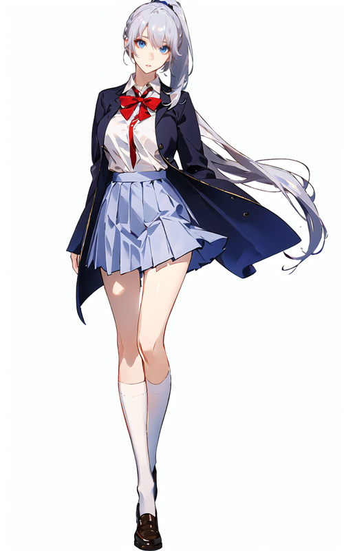 06039 396005897 best quality,ultra high res,1girl,solo,white background,full body, JK,ponytail ...