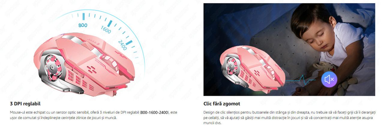 Mouse gaming, Excitat®, Receptor USB, 7 culori cu LED-uri, Mouse ...