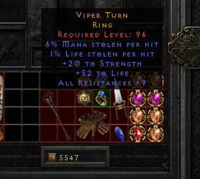 Top [6% Mana Leech] Ring [d2r] 20str 52life 9@allr - Topic - d2jsp