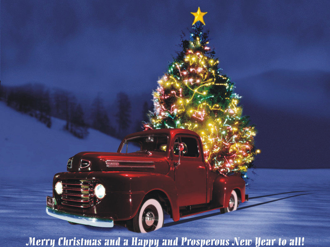 Merry Christmas Ford Truck with Tree — Postimages
