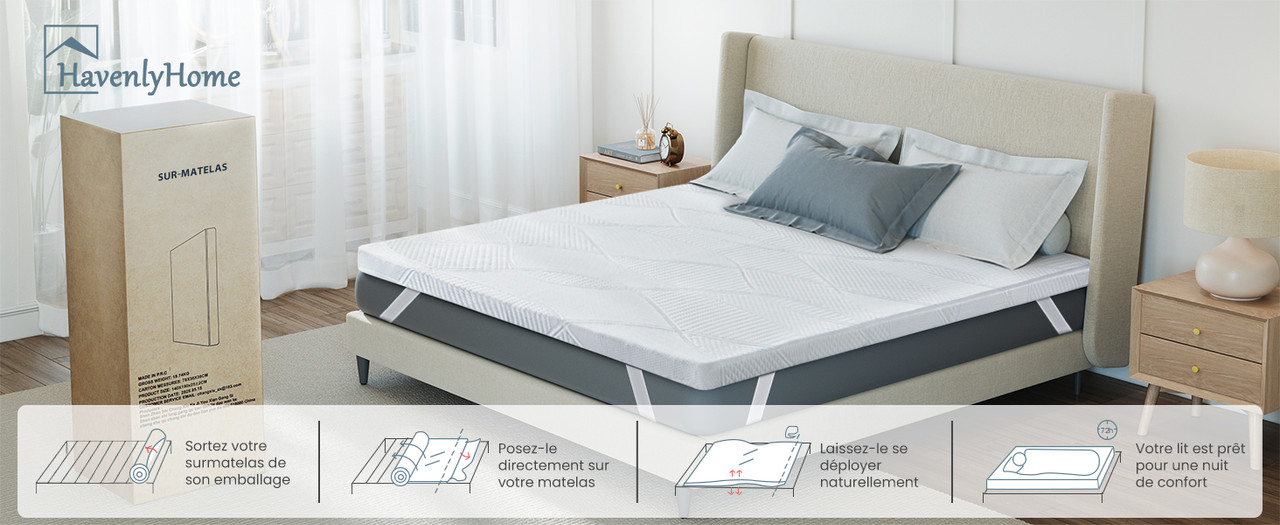 Surmatelas 140x190 cm Havenlyhome, Épaisseur de 6 cm, Mousse à Haute ...