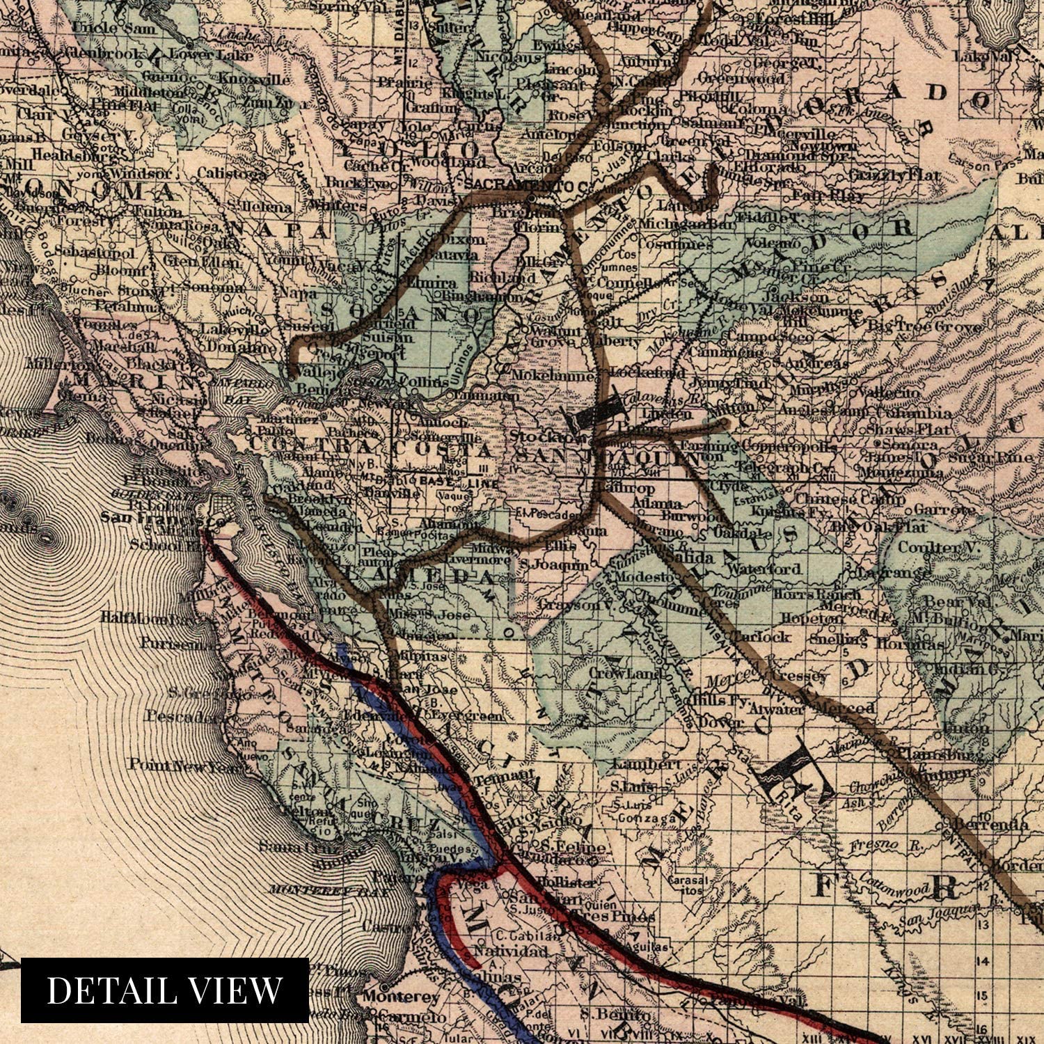 1876 Map of California - Vintage State of California USA Wall Art ...