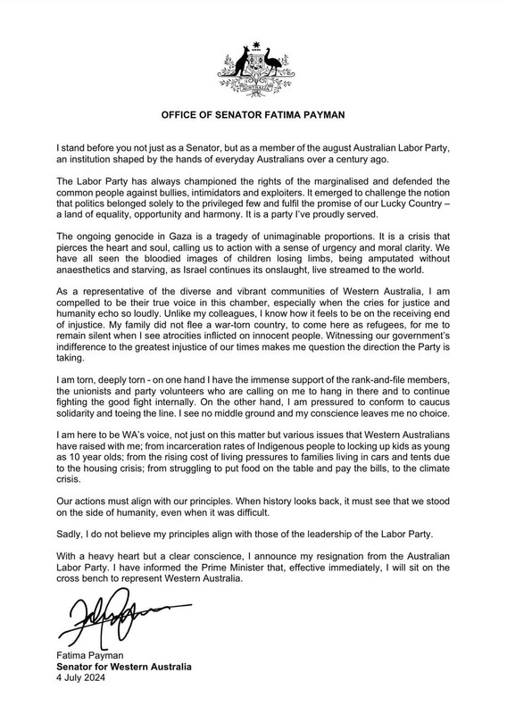 Friends Down Under: Stand With Senator Fatima Payman (if you can ...