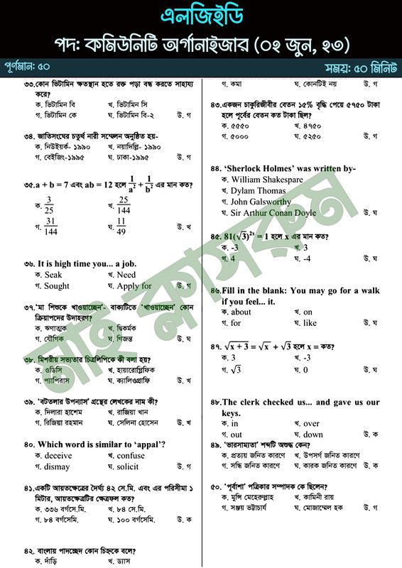 LGED Community Organizer Question Solution 2023 - My Classroom