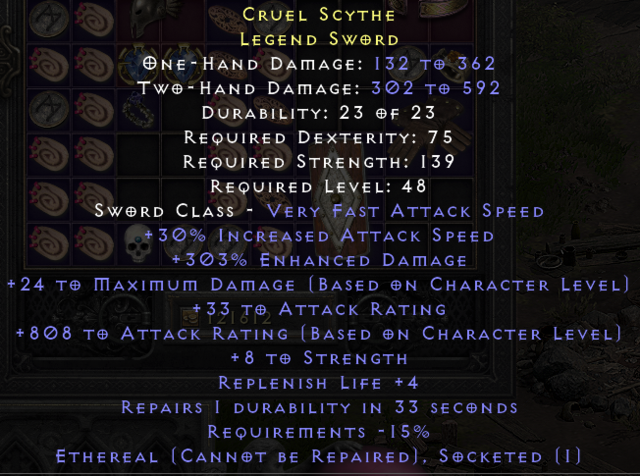 Cruel And Fools Legend Sword Lvlreq 48 - Topic - d2jsp