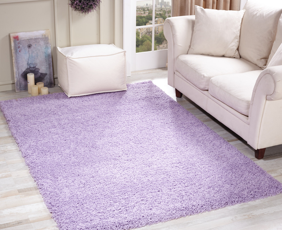 Modern Lilac Purple Small - Large Living Room Area Plain Fluffy Shaggy ...