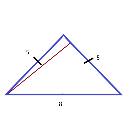 Find the area of a triangle with side lengths 5 feet, 5 feet | Quizlet