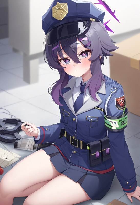 depth of field, 1girl, , haruka (blue archive), {{{{police uniform}}}}, blue arc s 3560006117 ...