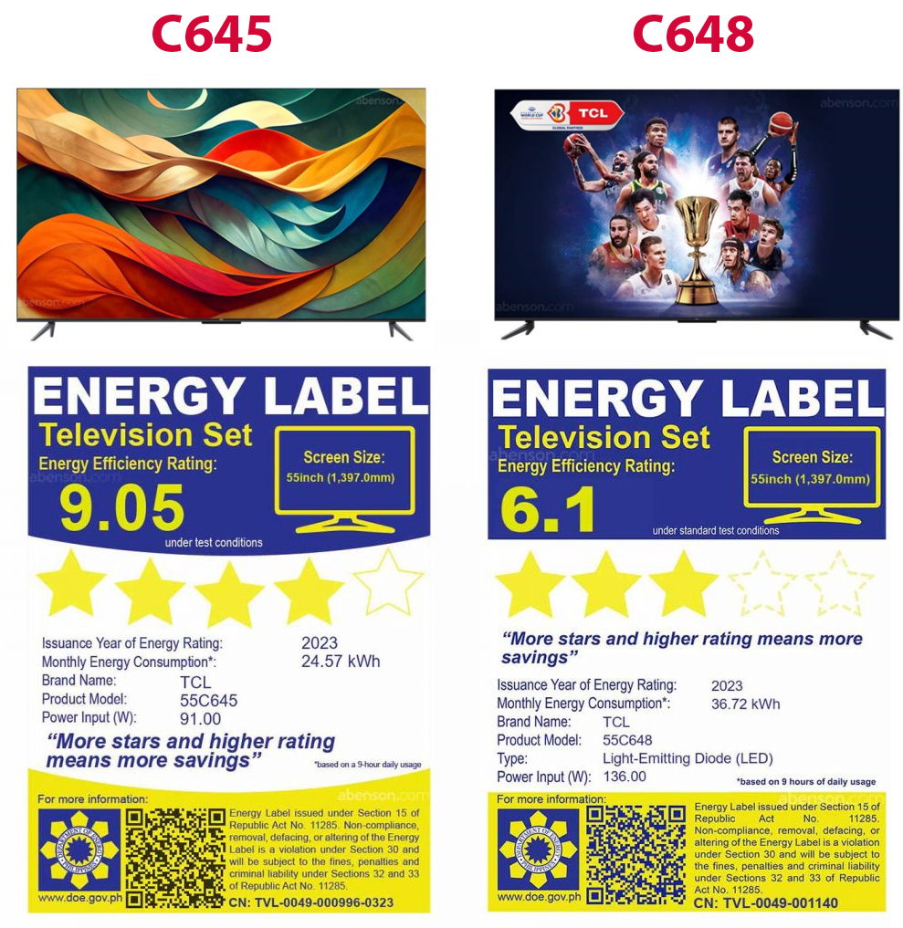tv tcl power rating comparison C645 vs C 648 — Postimages