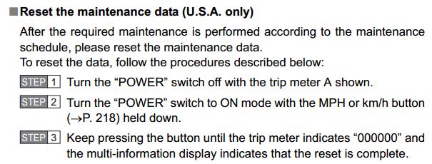 How to reset oil maintenance data ? (Manual instructions did not work ...