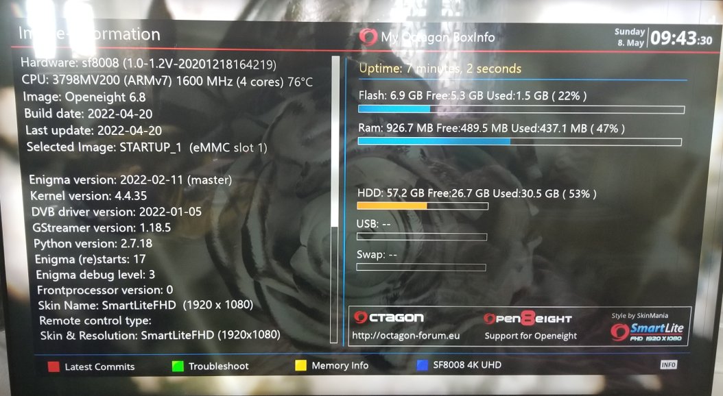 List with Define os firmware and 30 Enigma2 images that I installed on my Octagon SF8008 ...